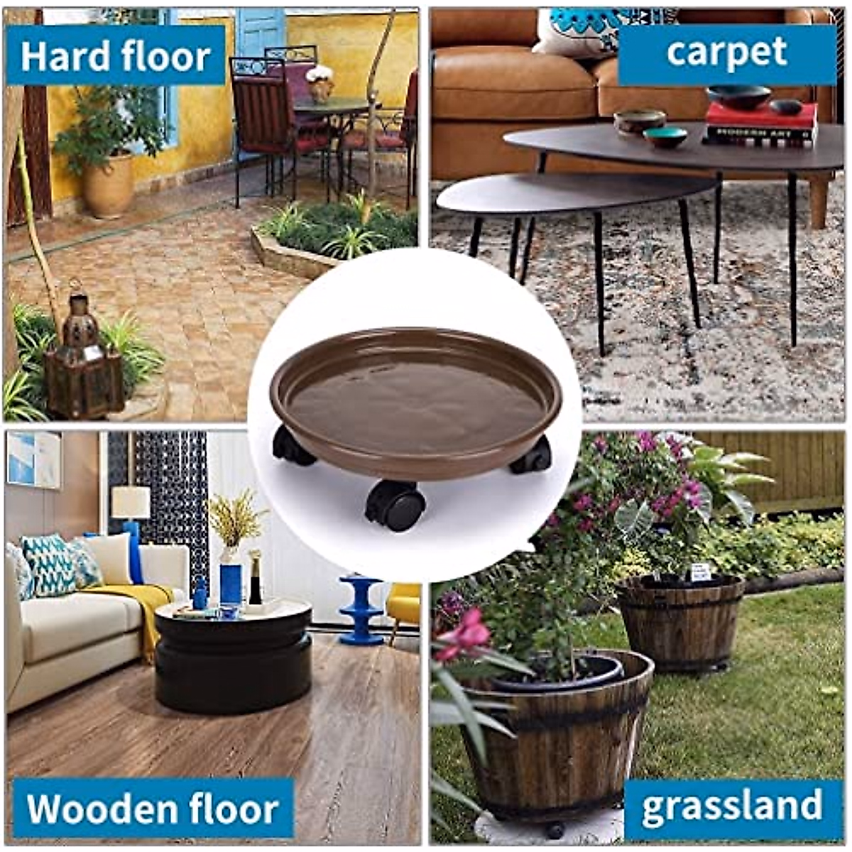 2Pcs Plant Caddy,Planter Pot Mover, Plant Pot Pallet Dolly Caster with Universal Wheels, Round Movable Planter Dolly Trolley Tray Pallet Outdoor Indoor Tree Flower Stand Planter (13 inch+2pcs+brown)