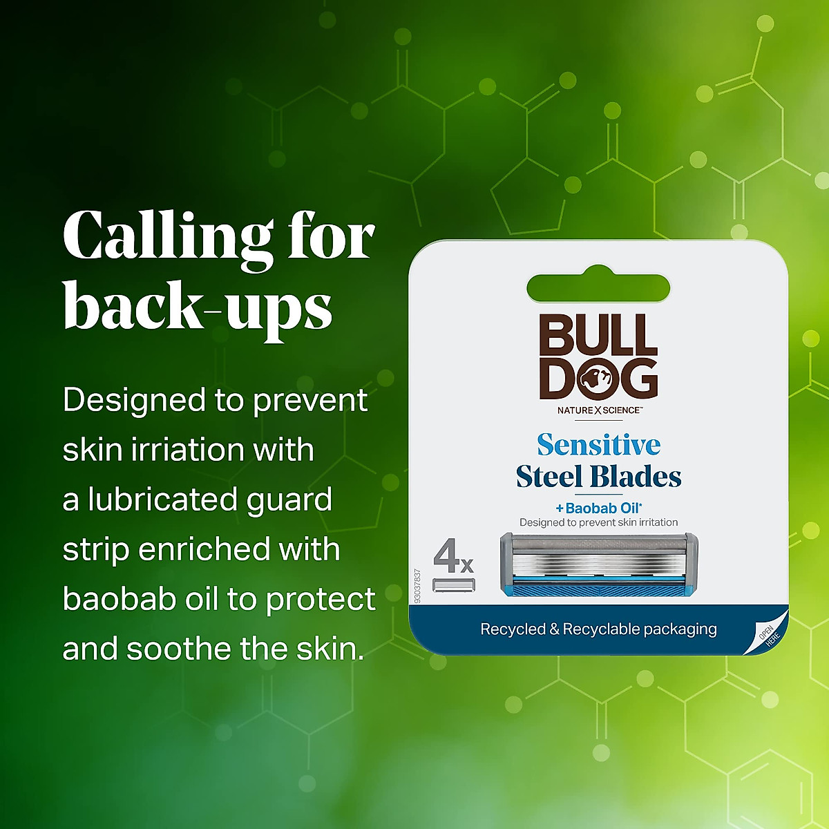 Bulldog Mens Skincare and Grooming Sensitive Skin Razor Blades Refills for Men, 4 Count