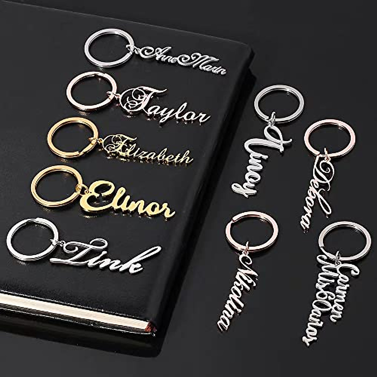 Custom Name Keychain Personalized, Stainless Steel Gold Plated Dainty Engraved Letters Personalized Key Chain,womens (Silver)
