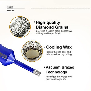 SHDIATOOL Diamond Tile Drill Bits Set,Porcelain Hole Saw, Cutter for Marble Ceramic Granite 9pieces(6/6/20/25/35/50/75/100mm/2 inch)