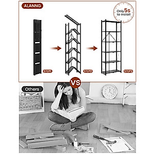 ALANNG 73.6 Inch Folding Bookshelf, 6 Tier Metal Bookcase and Bookshelves, Tall Shelves for Living Room Office Bedroom, Heavy Duty Book Shelve Free Standing Open Bookshelve (Black, 2PACK)