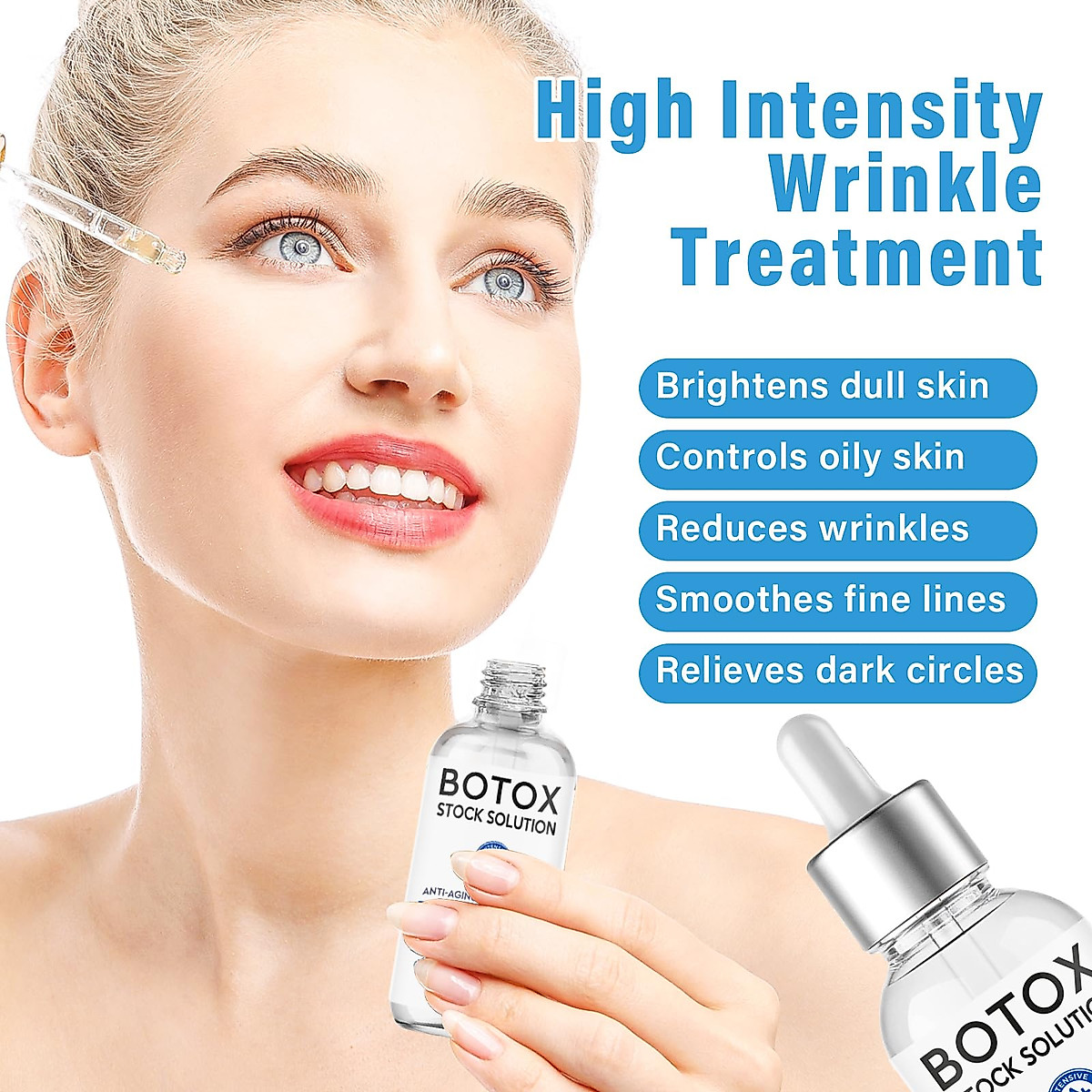 Botox Face Serum, Botox Stock Solution Facial Serum with Vitamin C & E, Instant Face Lift & Anti Aging Serum, Boost Skin Collagen, Reduce Fine Lines, Wrinkles, Plump Skin