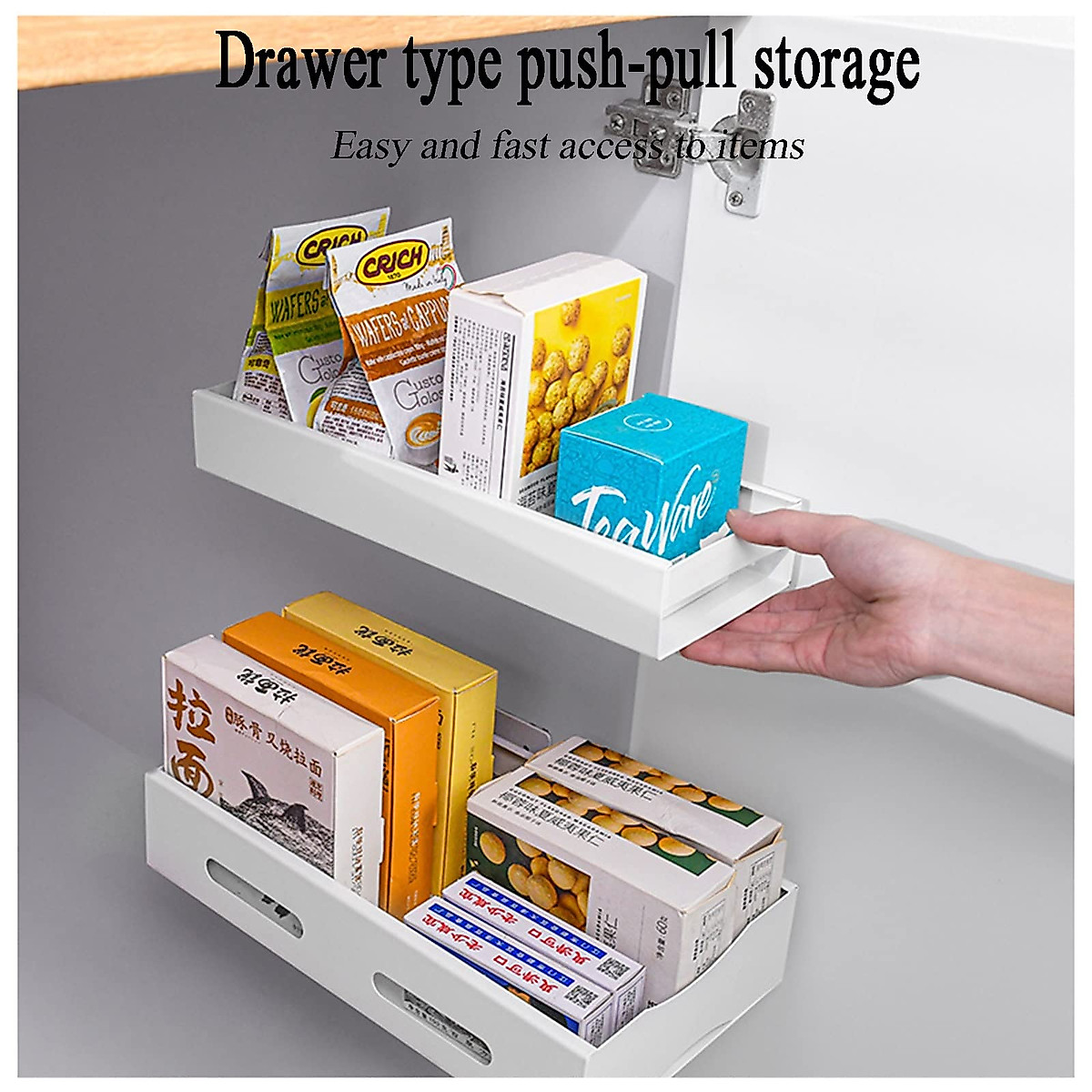 LEAYAN Under Sink Storage Cabinet Organizer Drawer, Storage Bathroom Cabinet Organizer Under Kitchen Sink Organizer for Easy Access Under Sink Rack Shelf, White 35x20x7.5cm