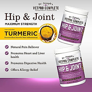 VetPro Dog Hip and Joint Supplement - Pain and Inflammation Relief Chews with Glucosamine, Chondroitin, MSM, Turmeric, Vitamin C, Omega 3 - Treats Hip Dysplasia, Arthritis - Dogs Chewable Supplements
