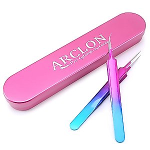 Arclon Isolation Lash Tweezers for Volume Eyelash Extension,Professional Precision Stainless Steel Las Purple 6.89inx1.5inx0.79in