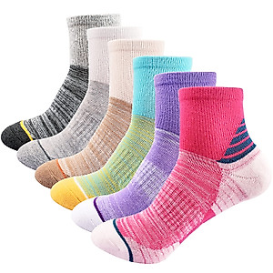 J.WMEET Women's Athletic Ankle Socks Quarter Cushioned Running Socks Hiking Performance Sport Cotton Socks 6 Pack (Multicolor)