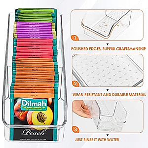 MaxGear Tea Bag Organizer Tea Bag Storage Tea Bag Holder Tea Box Clear Storage Bins for Sugar Packet, Coffee, Condiment, Spice Pouches in Kitchen, Cabinet, Countertop, Pantry, 10.4 x 3.5 x 3 inch
