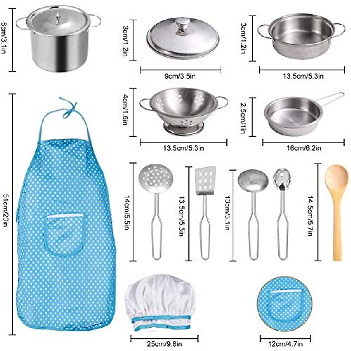 Kids Kitchen Pretend Play Toys,Cooking Set with Stainless Steel Cookware Pots and Pans Set,Cooking Utensils,Apron,Chef Hat,and Cutting Vegetables Play Cooking Set, Toddlers & Children Boys Girls