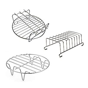 Air Fryer Rack Air Fryer Accessories 6'' Set of 3 Multipurpose Double Layer Rack with Skewer Round Cooking Rack Toast Rack Fits Most 2.5QT or Above Air Fryer