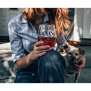 Disney Hocus Pocus Teardrop Stemless Wine Glass | Tumbler Cup For Mimosas, Cocktails | Home Barware For Liquor, Kitchen Decor | Sanderson Sisters Halloween Gifts And Collectibles | Holds 20 Ounces