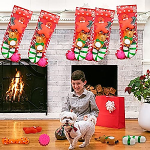 ZALALOVA Christmas Dog Stocking Gifts Toys Set, 6 PCS Xmas Dogs Toys with Squeaky Toys Chew Toys Assorted Crutch Gingerbread Man Bone Shape Christmas Candy Cane Shape Chewer Interactive Ball Gifts