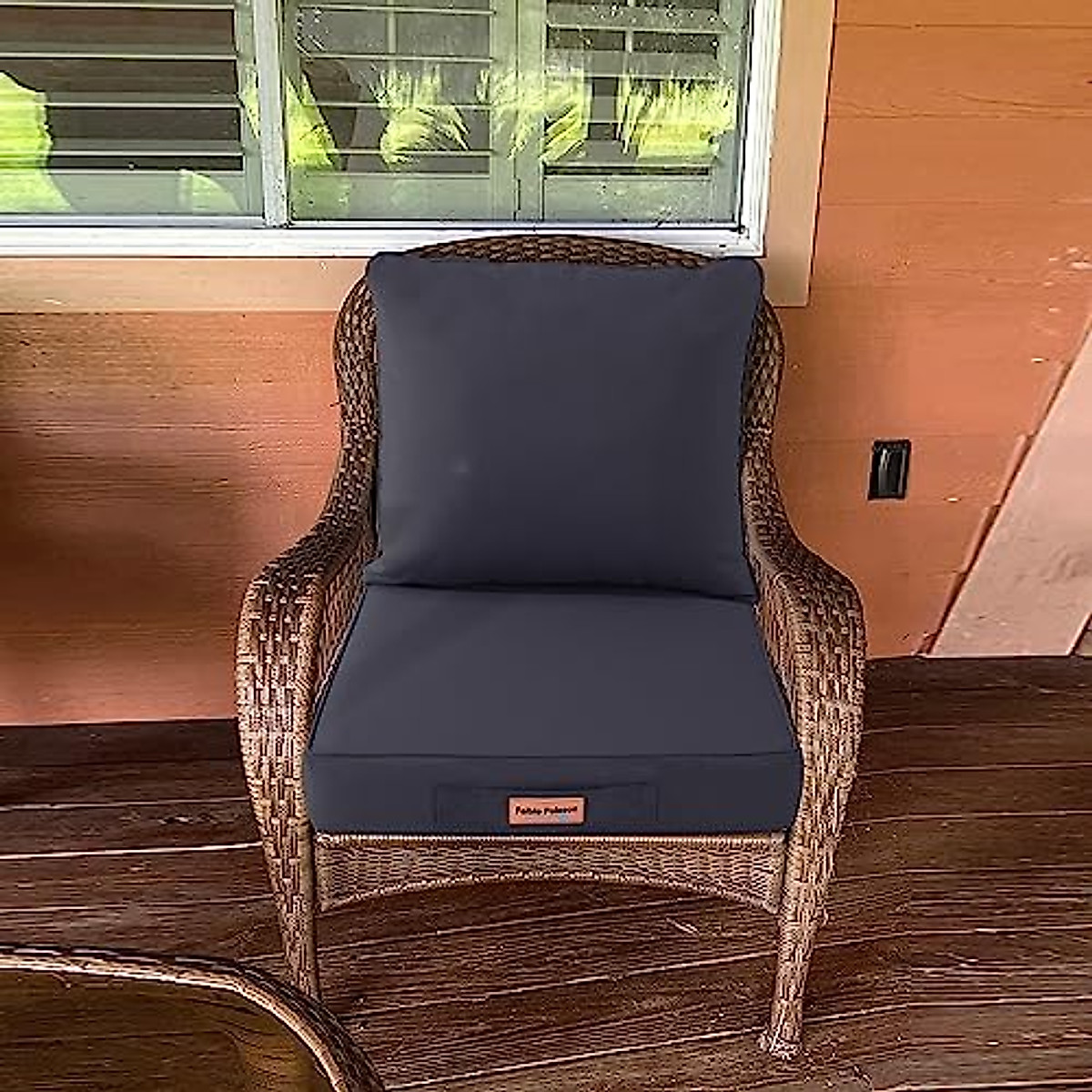 Faible Poisson Outdoor Chair Cushions, 22 x 22 Inch Waterproof Patio Furniture Back & Deep Seat Cushion Set with Handle and Anti-Slip Straps for Indoor Garden Camping, Plain Navy