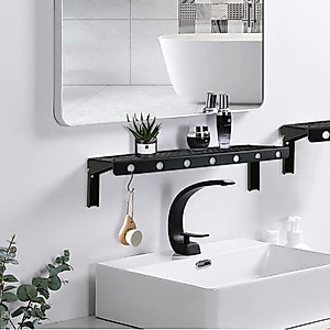 Sedesbon Floating Wall Shelves Set of 2, Black Floating Shelves,Wall-Mounted Bookshelf,Mesh Panel, Used in Living Room, Kitchen, Bathroom ，Garage,Folding with Hooks.