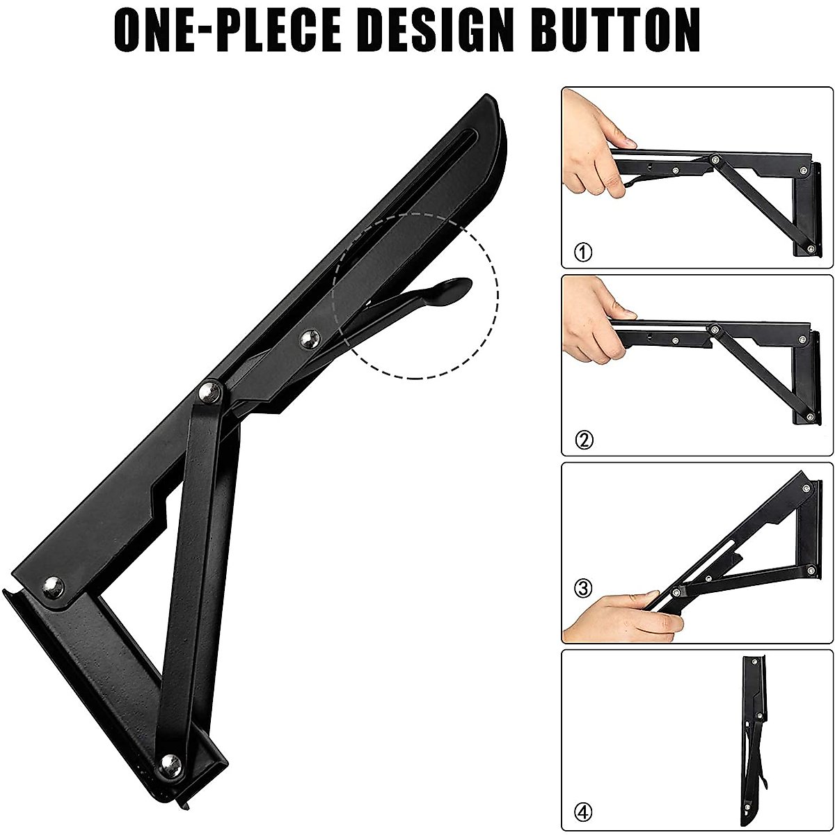 AUTOHJ Folding Shelf Brackets - 16 Inch 2 Pcs Heavy Duty Stainless Steel Collapsible Triangle Shelf Bracket, DIY Wall Mounted Folding Table Hinge, Space Saving for Bench Table with Screws