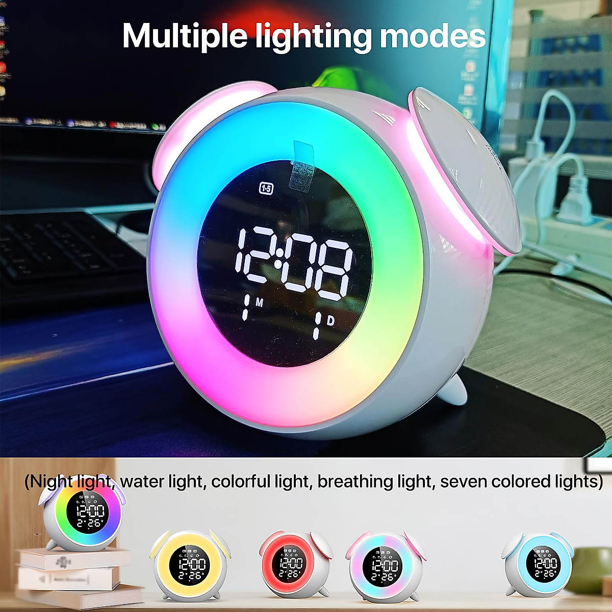 Powstro Sunrise Alarm Clock, Sunrise Lamp Alarm Clock Loud Alarm Clock for Heavy Sleepers, 25 Music & 5 Lighting Modes Cute Sunset Alarm Wake Up Light Clocks for Bedroom Adults Kids Teens