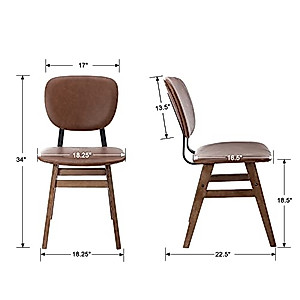 Wahson Set of 4 Farmhouse Country Armless Dining Room Chairs, Faux Leather Upholstered Kitchen Chairs with Hardwood Legs, Brown