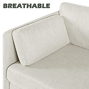 LINLUX 55''W Upholstered Modern Loveseat Sofa Couch for Living Room, Fabric Small Love Seat w/ 2 Pillows and Iron Legs, 2 Seat Small Couches for Small Spaces, Bedroom, Apartment, Office, Light Beige