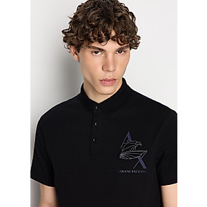 A | X ARMANI EXCHANGE Men's Regular Fit Cotton Jersey Eagle Logo Polo, Black, XXL