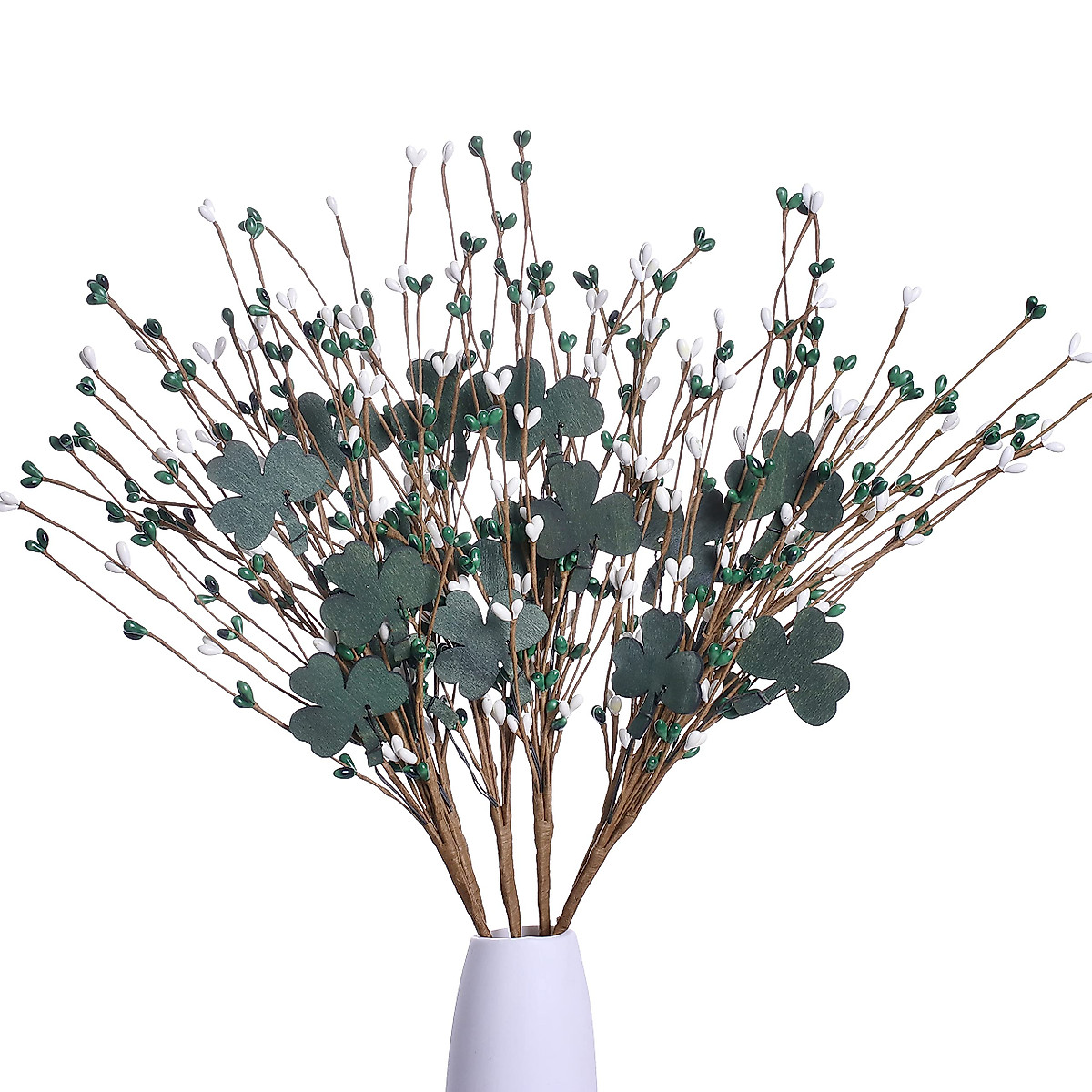 DIYFLORU 6 Pack St Patrick’s Day Picks,Green Shamrock and Berry Stems St Patrick’s Day Decorations Clover Berry Branches for St Patrick’s Day Decor