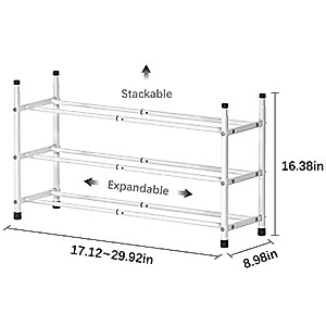 TZAMLI 3-Tier Stackable Closet Shoe Rack Organizer, Expandable and Adjustable Metal Shoes Shelf Storage Small Shoe Rack for Entryway Dorm, White