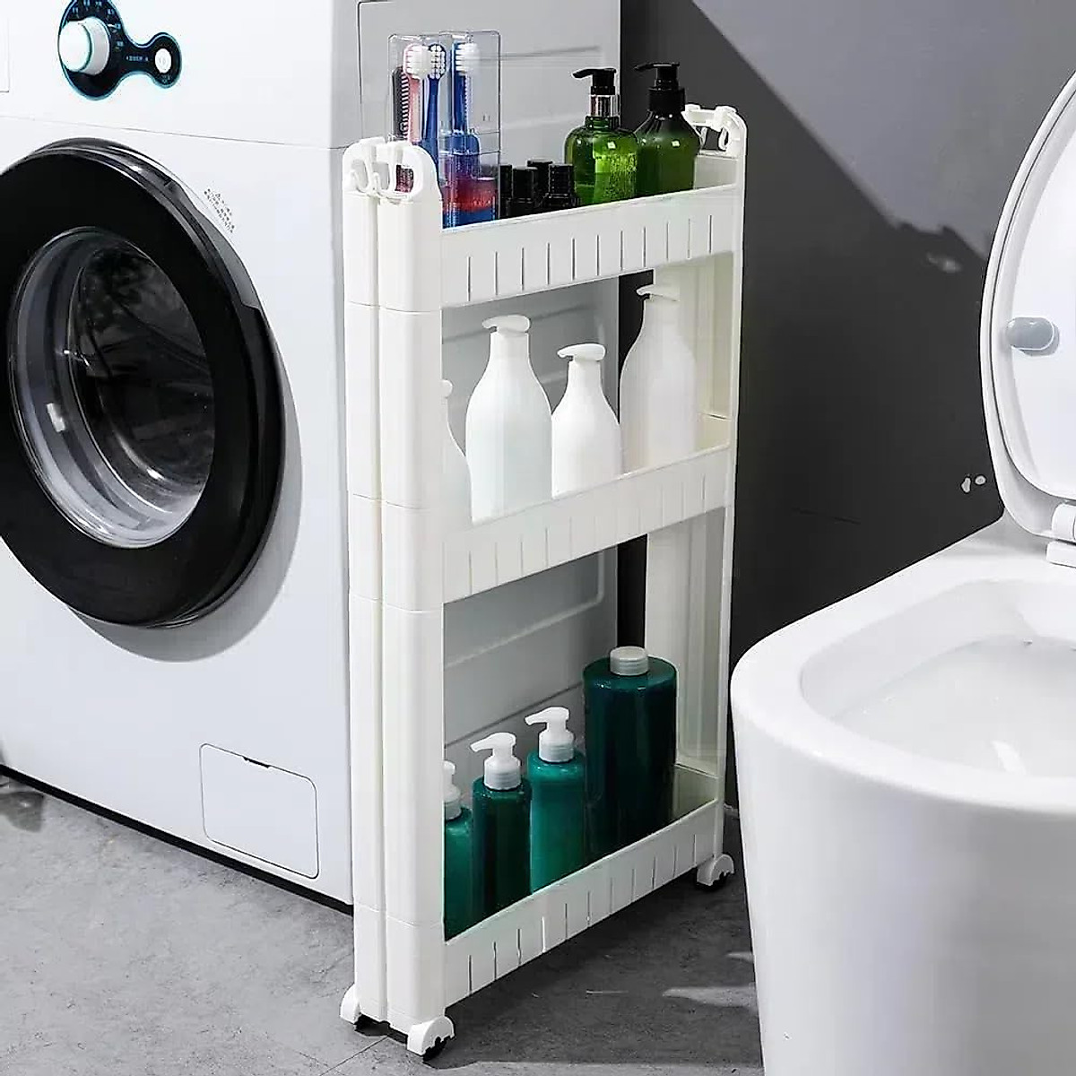 Labauxite Rolling Slim Storage Cart, Narrow Utility Kitchen Cart on Wheels, Narrow Storage Cabinet Organizer Cart for Small Spaces in Laundry Room, Kitchen, Bathroom (3-Tier)