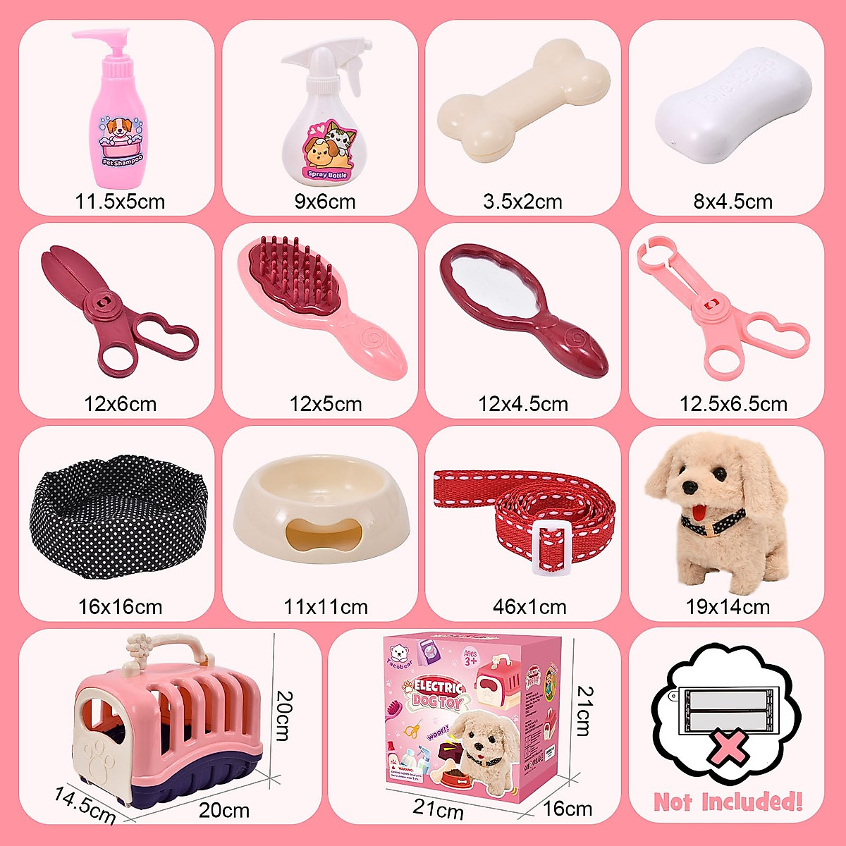 G.C 13Pcs Dog Toys for Kids Girls, Walking Barking Electronic Interactive Stuffed Dog Plush with Carrier & Accessories Toys Pretend Play Puppy Pet Care Playset, Gifts for Little Girls 3 4 5 6 Year Old