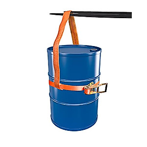 QWORK Vertical Drum Sling, 2-Pack, 30" Length, Supports up to 850 lbs, Barrel Lifting Web Sling with Ratchet Strap, for 55 Gallon Drums