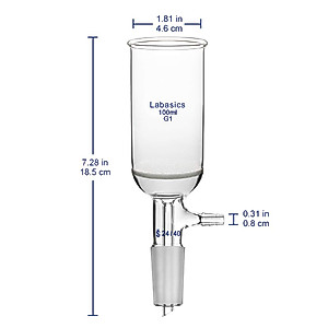 Labasics Borosilicate Glass Buchner Filtering Funnel with Coarse Frit (G1), 46mm Inner Diameter, 80mm Depth, with 24/40 Standard Taper Inner Joint and Vacuum Serrated Tubulation (100ml)