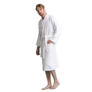 Soft Touch Linen Men's Robe, Turkish Terry Bathrobe, 100% Cotton Kimono Spa Bathrobe