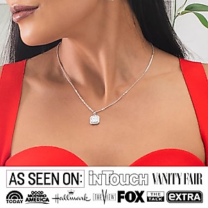 Cate & Chloe Ivy 18k White Gold Plated Princess Cut Halo Pendant Necklace - Silver Halo Necklace w/Solitaire Square Cut Cubic Zirconia Diamond - Wedding Anniversary
