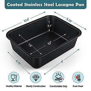 TeamFar Lasagna Pan, 10.6 x 8.25 x 3.1inch Rectangular Cake Baking Pan, with Stainless Steel Core & Nonstick Coating, Healthy, Wider Edge & Deep Side