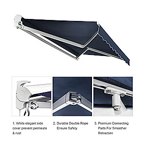 Diensweek Patio Awning Retractable, Fully Assembled Motorized Electric Commercial Grade - Quality 100% Dope-Dyed Acrylic Window Door Sunshade Shelter - Deck Canopy Balcony (15'x10', Navy Blue)