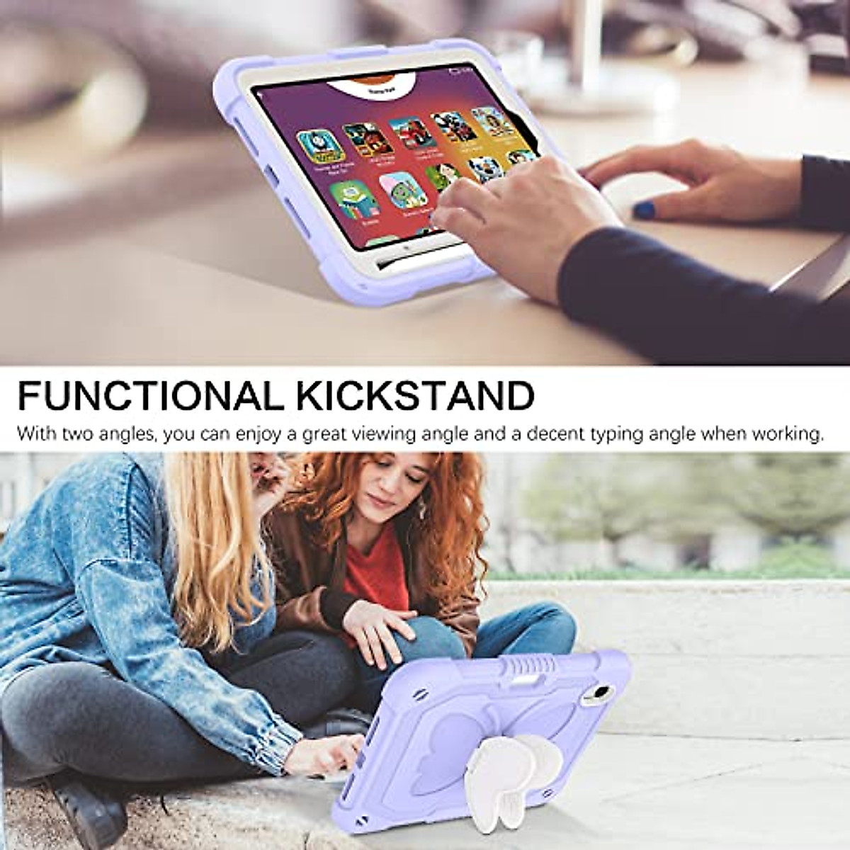 BENTOBEN iPad Mini 6 Case, 2021 iPad Mini 6th Generation Case with Pencil Holder 2 in 1 Heavy Duty Rugged Shockproof Kickstand Hybrid Bumper Protective Girl Women Boy Mini 6 Tablet Cover,Purple Design