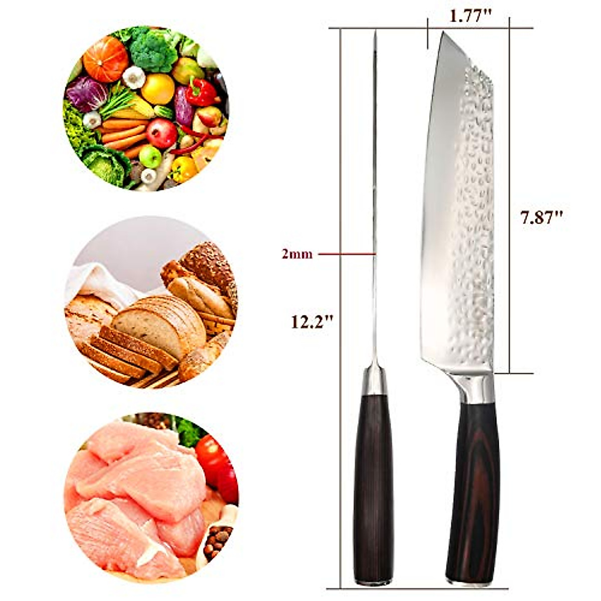 Kitory Kiritsuke Chef Knife 8" Japanese Knife for Smoothly cutting Multi-Use Kitchen Knife for Cutting Meat and Vegetables - Ergonomic PakkaWood Handle - Exquisite Hammered Finish Non-Slip Texture
