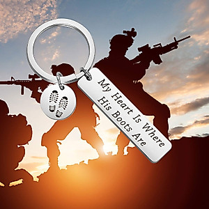CYTING Military Gift My Heart Is Where His Boots Are Army Keychain Deployment Jewelry Gift For Soldier Military Wife/Mom (My Heart Is Where His Boots Are)