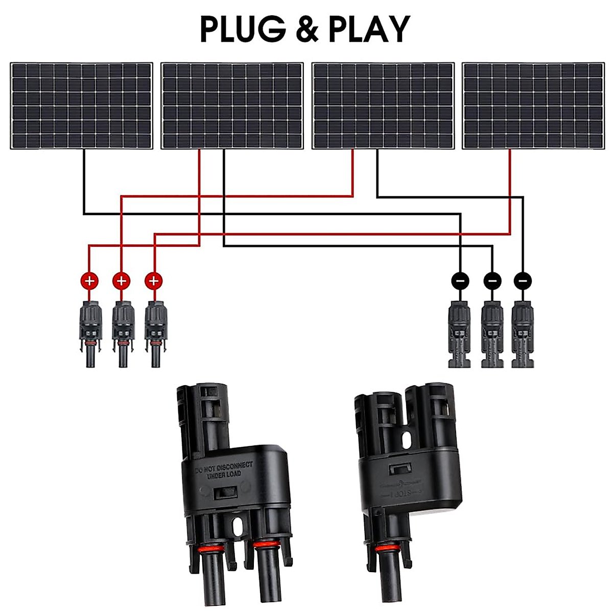 LINXIU Solar Branch Connector Waterproof 2 to1 Branch Connectors Solid Copper Terminal for Parallel Connection Between Solar Panels 1 Pairs