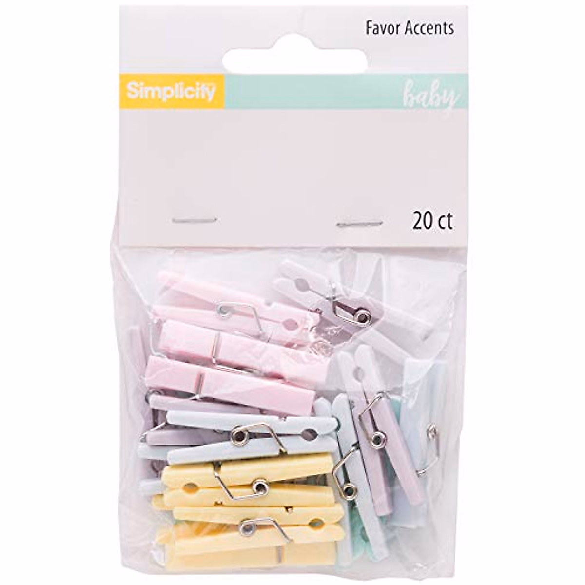 Simplicity Mini Multicolored Clothes Pins for Baby Showers, 20pc, 1-3/8'' L