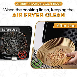 AIR FRYER PAPER TRAY | DISPOSABLE PAPER LINERS | 50 PCS | NON-STICK | GREASE PROOF | ROUND BAKING PAPER | WATER PROOF | SAVE TIME CLEANING | MULTI USE (7.9inx1.9in)