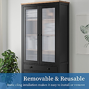 FEOMOS Frosted Reeded Glass Film, Window Privacy Film, Decorative Window Decals, 3D Glass Stickers for Window Door Cabinet Non Adhesive 35.4 x 78.7 inches