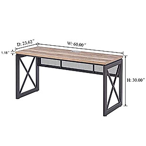 BON AUGURE Industrial Home Office Desks, Rustic Wood Computer Desk, Farmhouse Sturdy Metal Writing Desk (60 Inch, Vintage Oak)