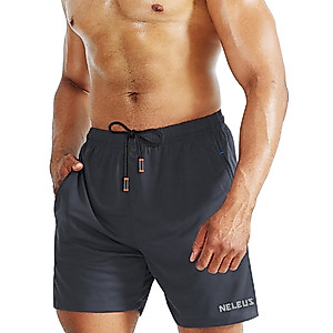 NELEUS Men's 7" Mesh Running Workout Shorts Gym Basketball,6058,3 Pack,Black,Grey,Navy Blue,M