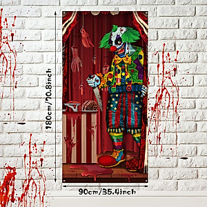 Halloween Decorations Large Evil Clown Door Cover Fabric Halloween Door Banner Backdrop Background Clown Theme Front Door Cover for Halloween Party Haunted House Photo Props Supplies, 70.9 x 35.4 Inch
