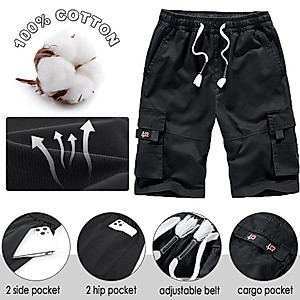 XinYangNi Men's Cargo Shorts Elastic Waist Drawstring Cotton Loose Fit Casual Lightweight Outdoor Multi Pocket Twill Pants Beige Size: 34