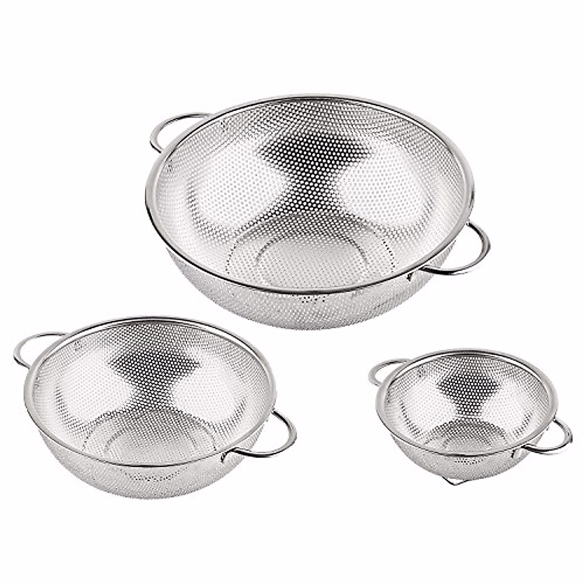 HÖLM 3-Piece Stainless Steel Mesh Micro-Perforated Strainer Colander Set (1-Quart, 2.5-Quart and 4.5-Quart)