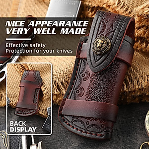 Generic Leather Folding Knife Pouch with 4" Folding Knife Holster and Belt Ring