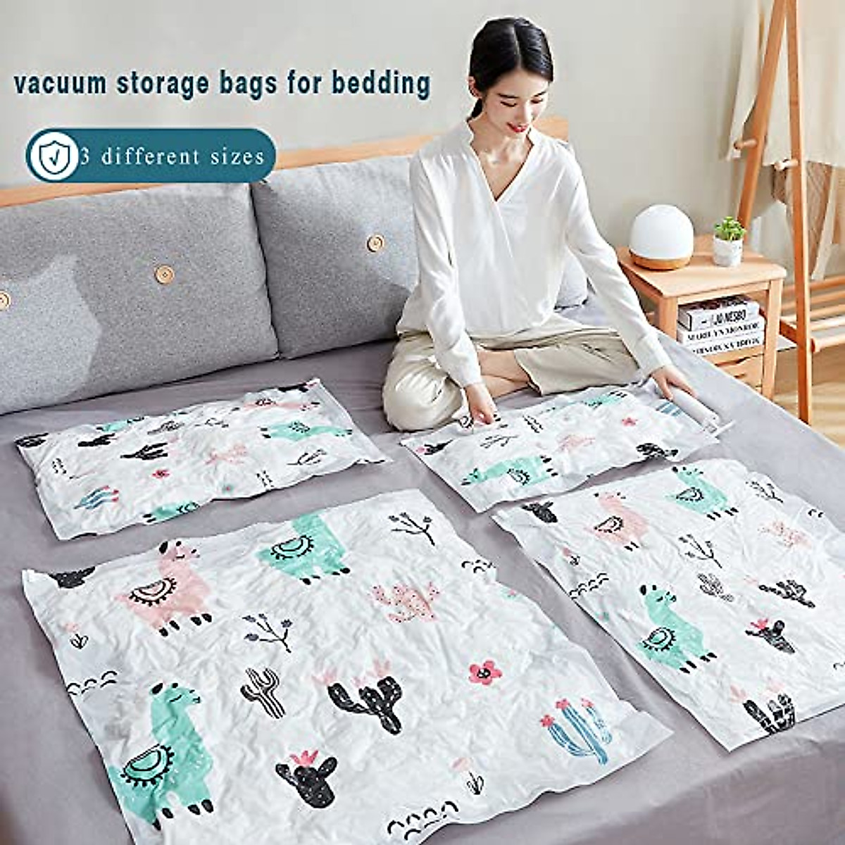 Space Saver Bags with Hand-pump Vacuum Compression Storage Bag 5 Pack(1 Large, 2 Medium, 2 Small)Vaccumed Sealer Clothes Bags for Travel Airtight & Reusable for Bedding, Blankets,Duvets and More