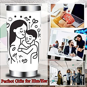 FOCIUZTA 20oz Charming Hand-Drawn Mother and Child with Floral Design Tumbler with lid, Travel Coffee Cup, Ideal for Easter, Mother Day, and birthday gifts