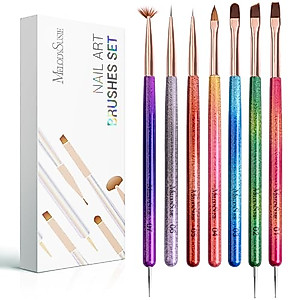 MelodySusie Nail Art Brushes Set,7pcs Professional Pen Nail Gel Brush,Nail Extension and Builder Brush,Liner Brush 2 Sizes Dotting Tools,Gradient Fashion Design for Home DIY Salon Use