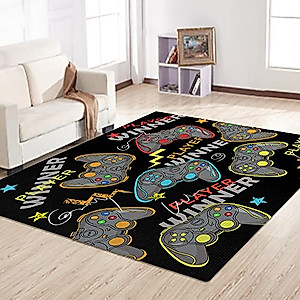 Gaming Room Carpet Rugs for Kids Teen Boys Bedroom, Gamer Room Decor Area Rug Carpet for Men Teenage, Non Slip Gamepad Gaming Chair Rug Mat for Playroom Wood Floor Living Room Desk Carpet, 59"*39"