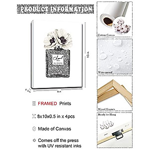 Glam Gray Fashion Wall Decor - Woman Makeup Framed Wall Art - Silver Girly Room Decor - Beauty Room Decor Pictures Arts for Office Bedroom Bathroom Wall Decor - Perfume Handbags High Heels Lipstick Wall Paintings Set of 4, 8x10 in (Framed)